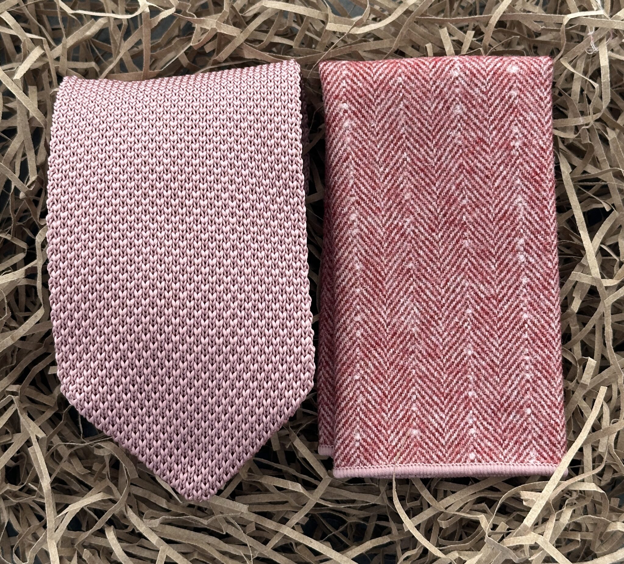 The Wood Crane | Dusky Pink Knitted Tie and Wool Pocket Square ...